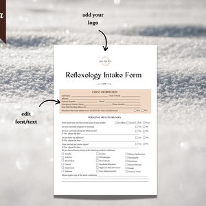 Reflexology Intake Form, Foot Massage Consultation Form, Reflexology ...