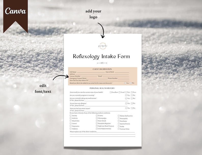 Reflexology Intake Form, Foot Massage Consultation Form, Reflexology ...