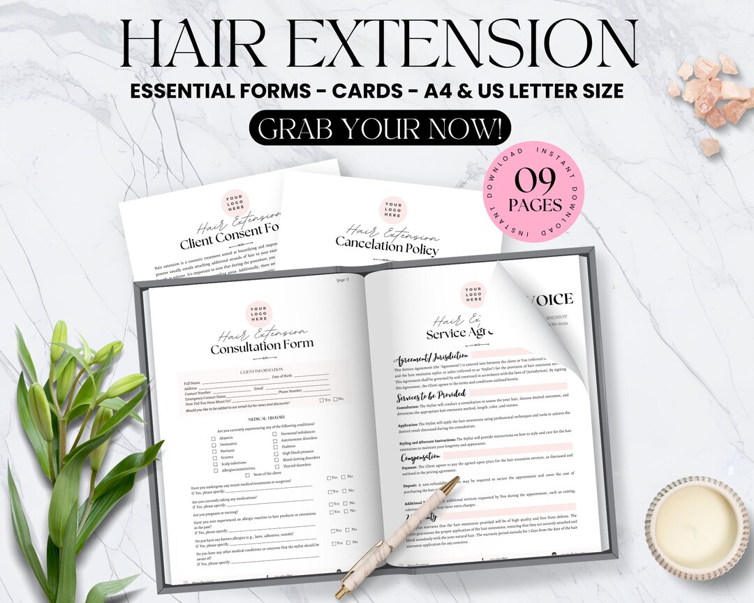 EDITABLE Hair Extensions Contract Hair Consultation Form Hair ...