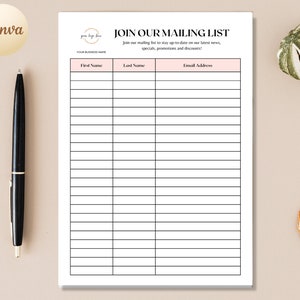 Editable Mailing List Template, Esthetician Email Address List Sign up ...