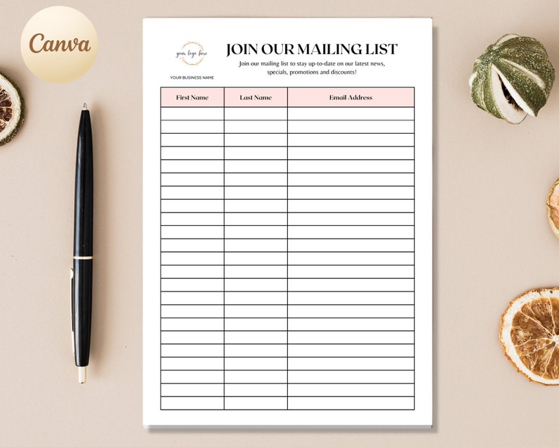 Editable Mailing List Template, Esthetician Email Address List Sign up ...