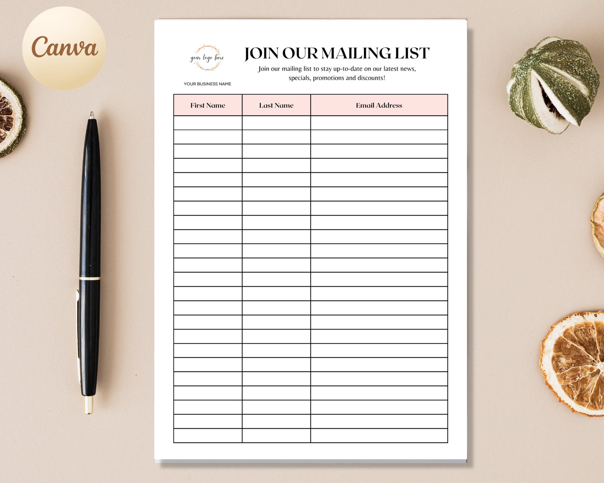 Editable Mailing List Template, Esthetician Email Address List Sign up ...