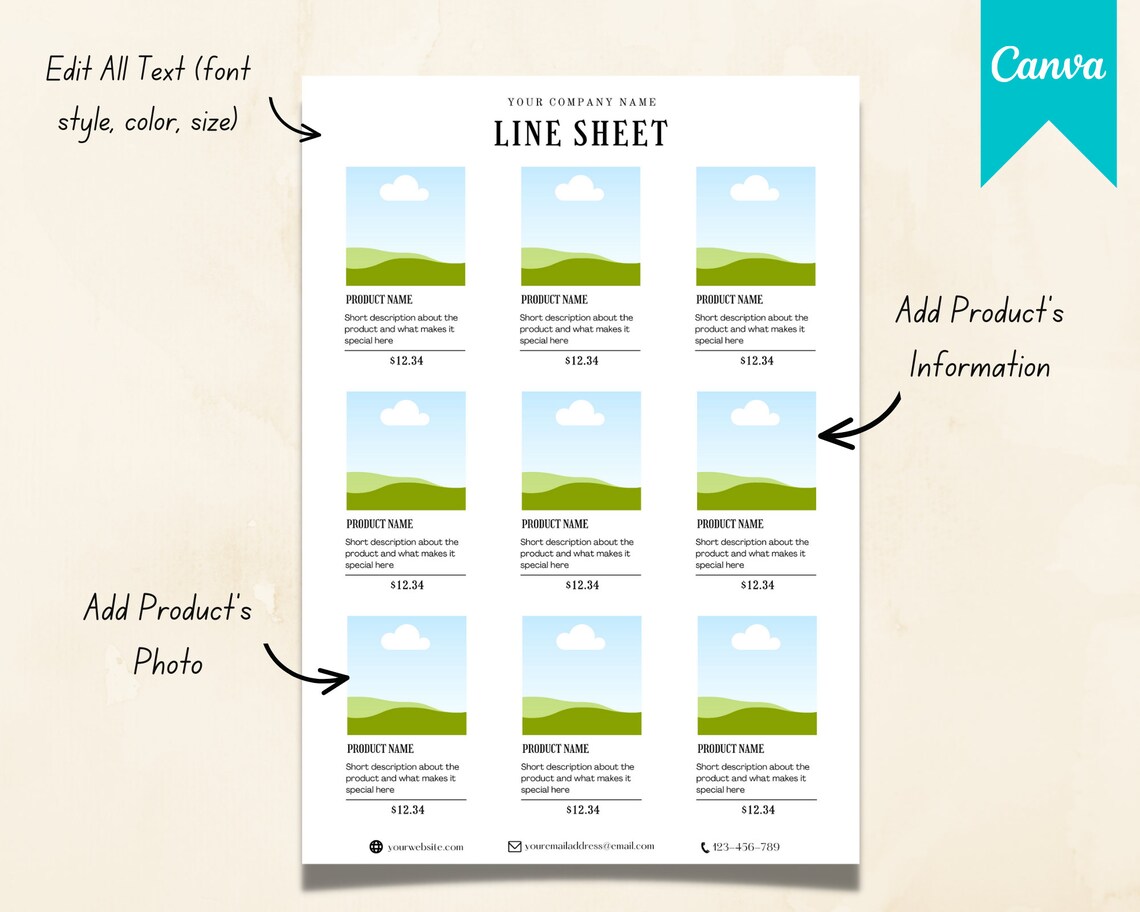 Minimal Modern Line Sheet Template Canva Editable Instant - Etsy