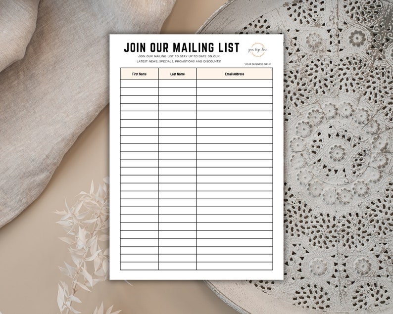 Editable Mailing List Template, Esthetician Email Address List Sign up ...