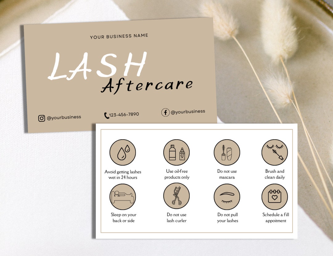 Lash Aftercare Card Template Canva, Editable Lash Business Card ...