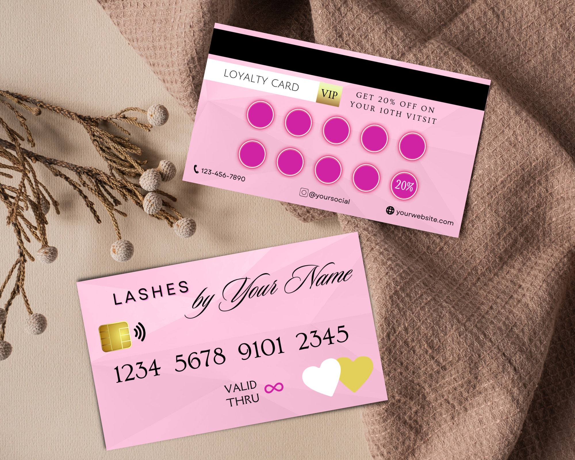 Beauty Salon Business Card, Pink Retro Loyalty Credit Card Business ...