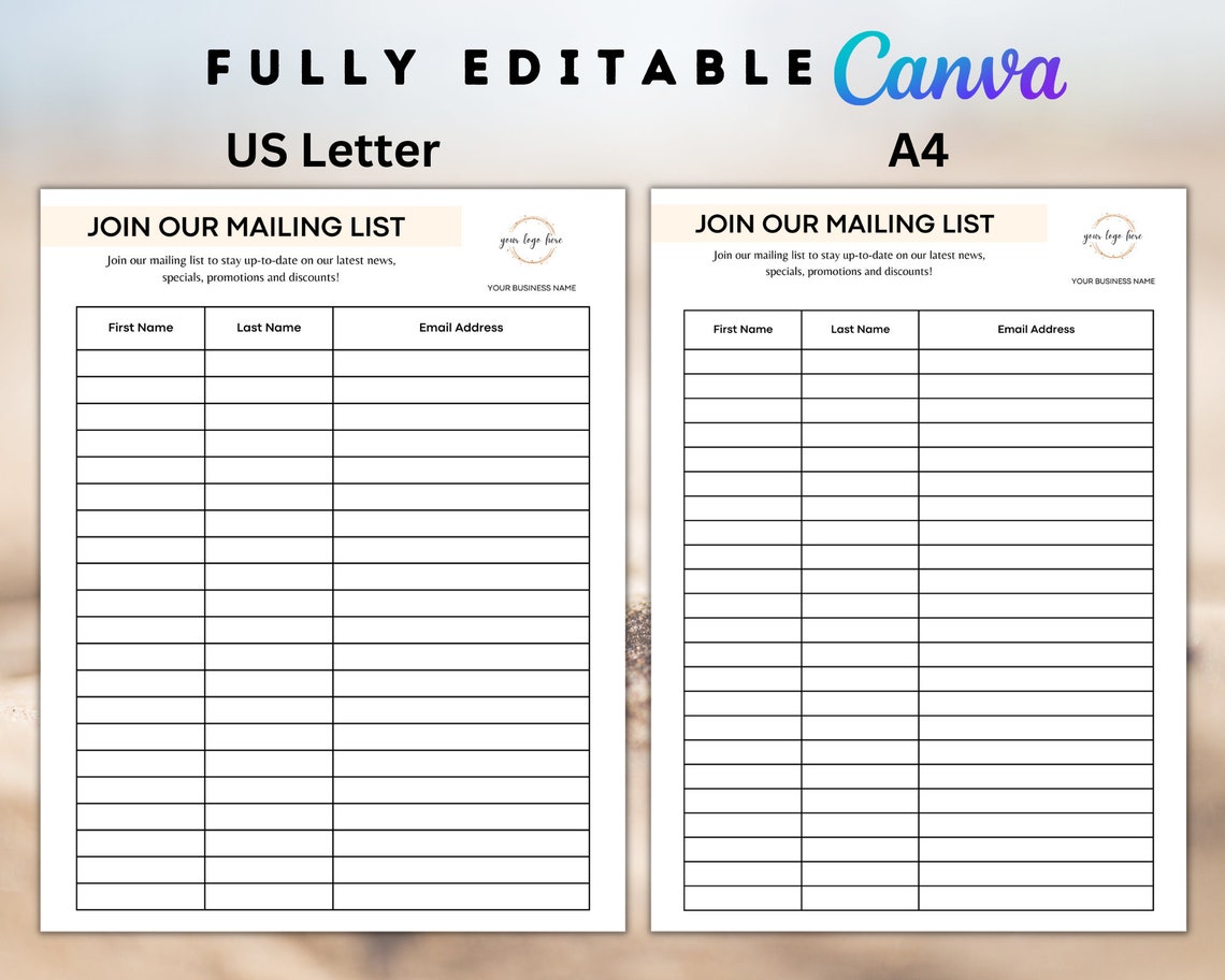 Editable Mailing List Template Esthetician Email Address List - Etsy