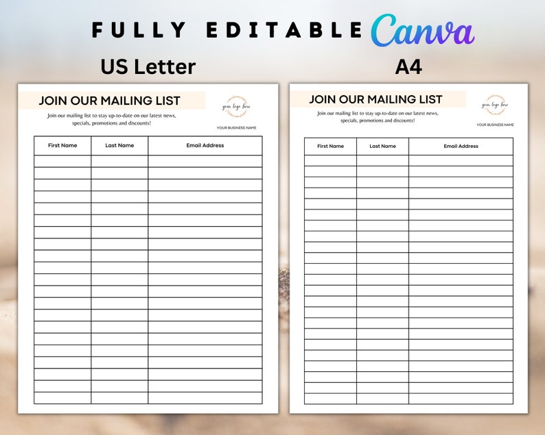 Editable Mailing List Template, Esthetician Email Address List Sign up ...