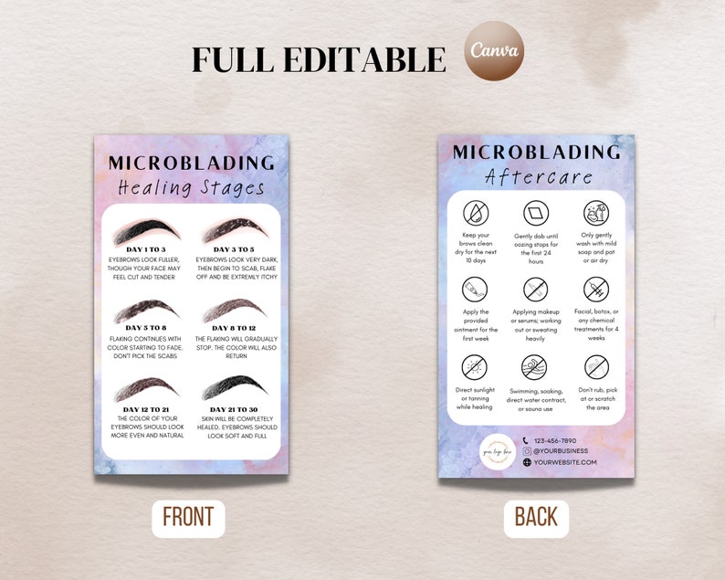 Editable Microblading Aftercare Card, Eyebrows Tattoo, PMU Template ...