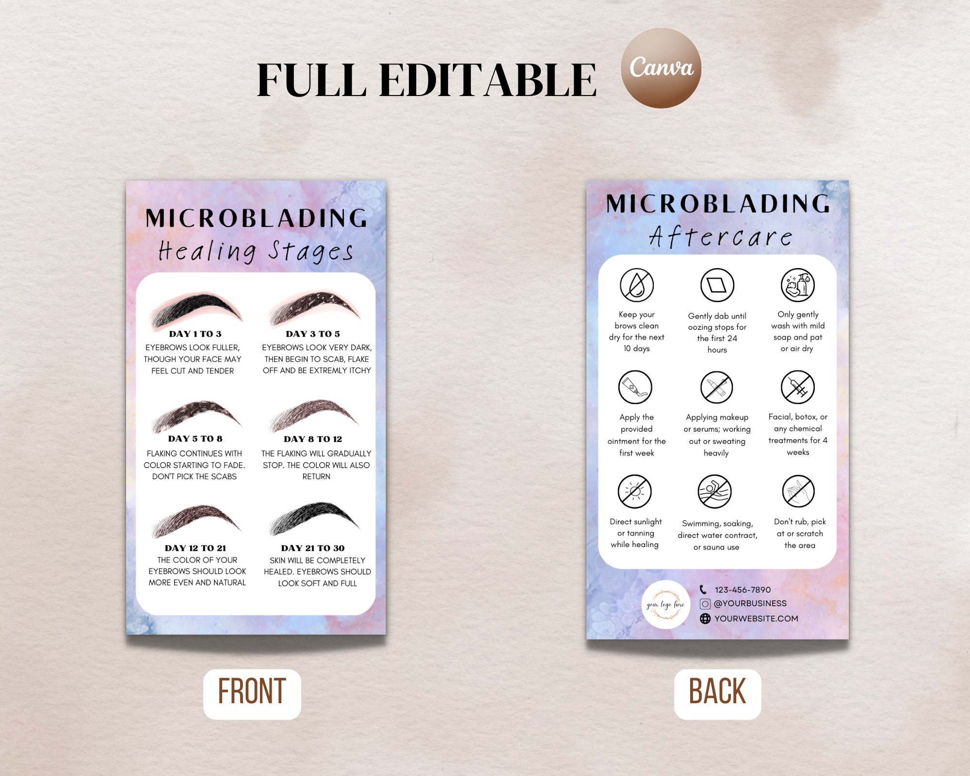 Editable Microblading Aftercare Card Eyebrows Tattoo PMU - Etsy