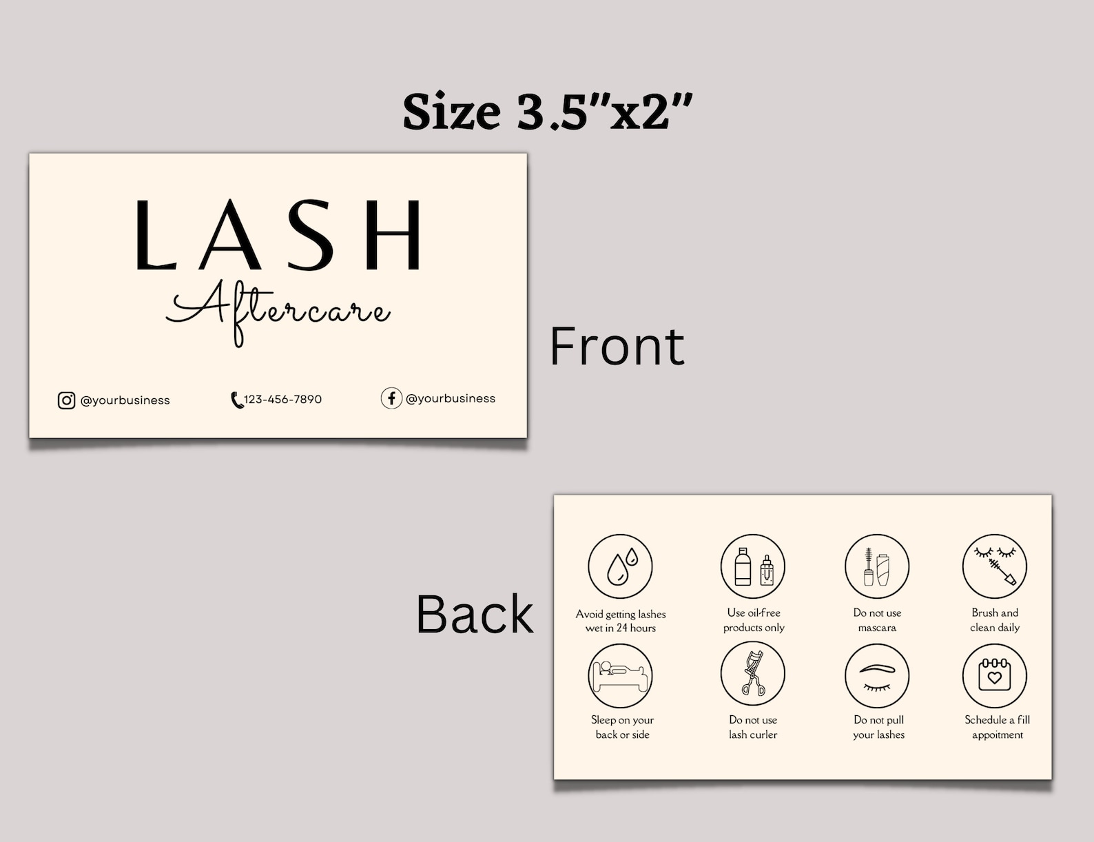 Lash Aftercare Card Template Canva, Editable Lash Business Card ...