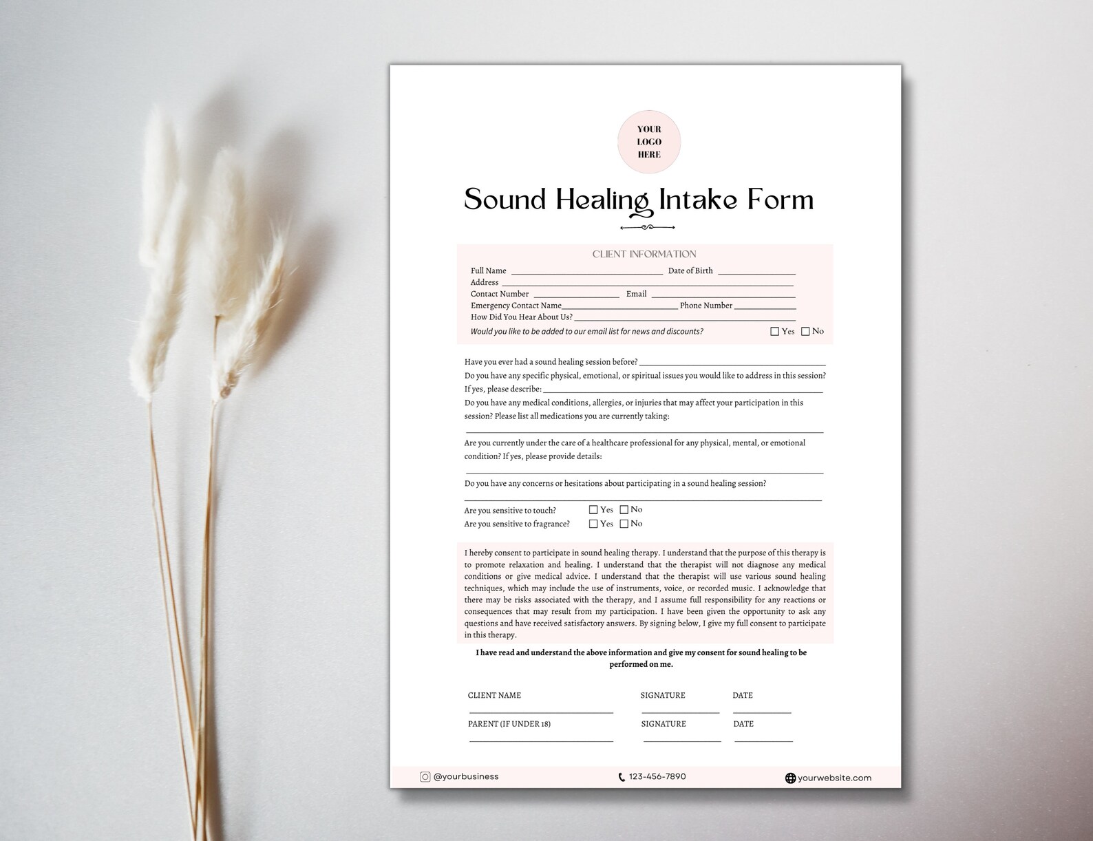Sound Healing Intake Form, Therapy Intake Canva Templates, Energy ...