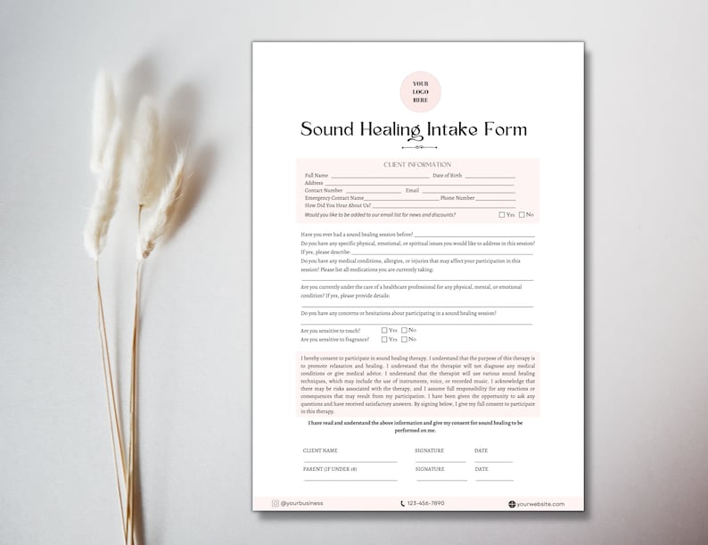 Sound Healing Intake Form, Therapy Intake Canva Templates, Energy ...