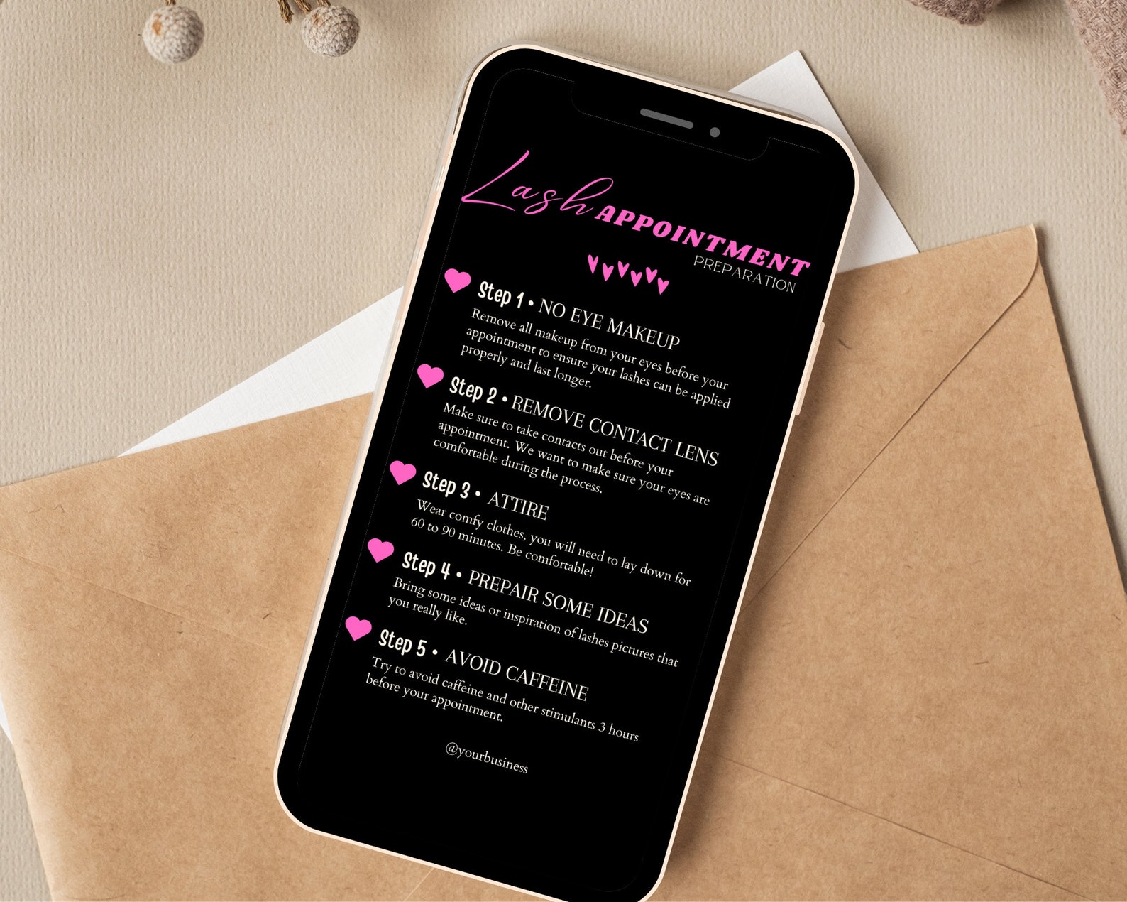 Digital Lash Extension Appointment Prep Card Black Pink, Before Your ...