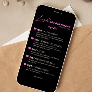 Digital Lash Extension Appointment Prep Card Black Pink, Before Your ...