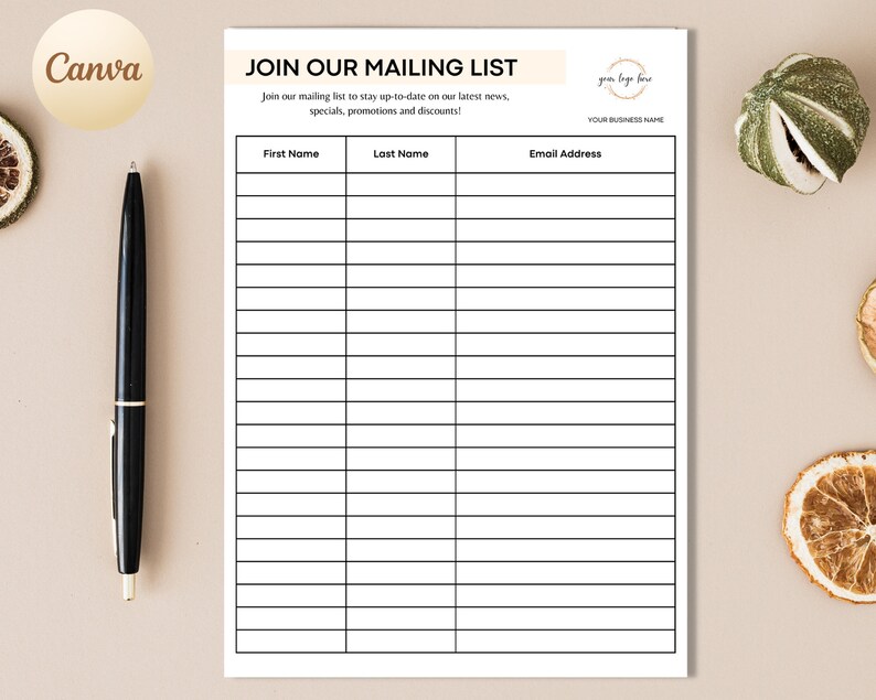 Editable Mailing List Template, Esthetician Email Address List Sign up ...