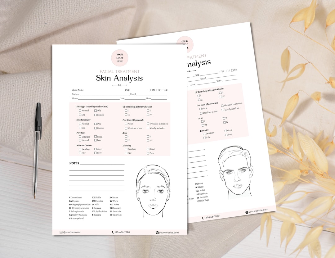 Skin Analysis Form, Facial Treatment Form Bundle, Printable Skincare ...