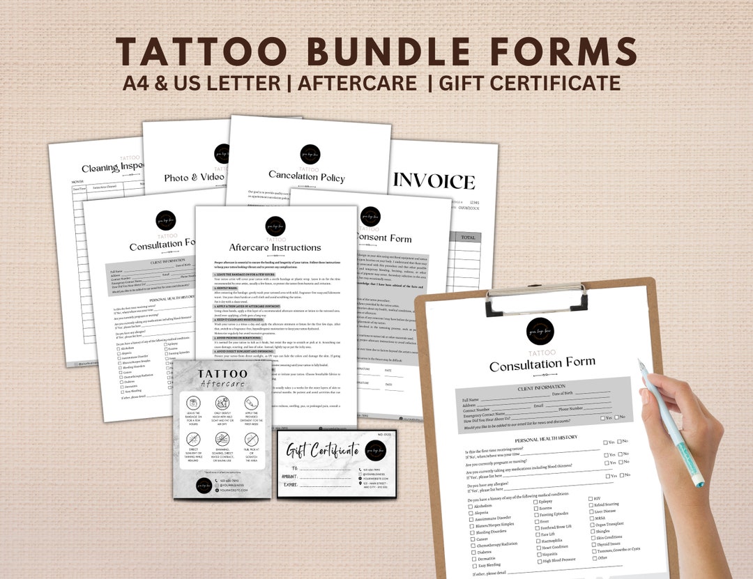 Tattoo Form Bundle, Small Tattoo Form, Editable Tattoo Consent Form ...
