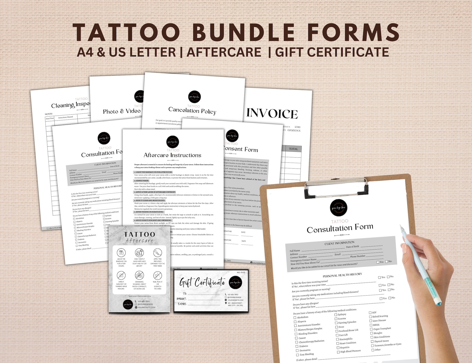 Tattoo Form Bundle Small Tattoo Form Editable Tattoo Consent - Etsy