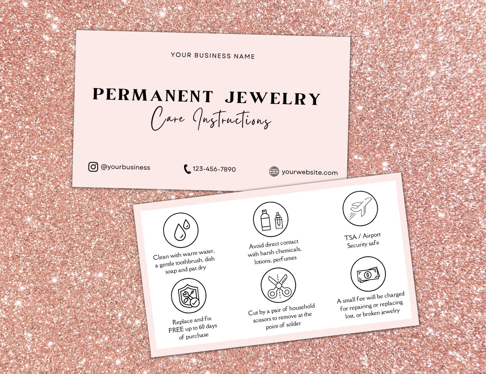 Pink Permanent Jewelry Care Card Template, DIY Permanent Jewelry ...