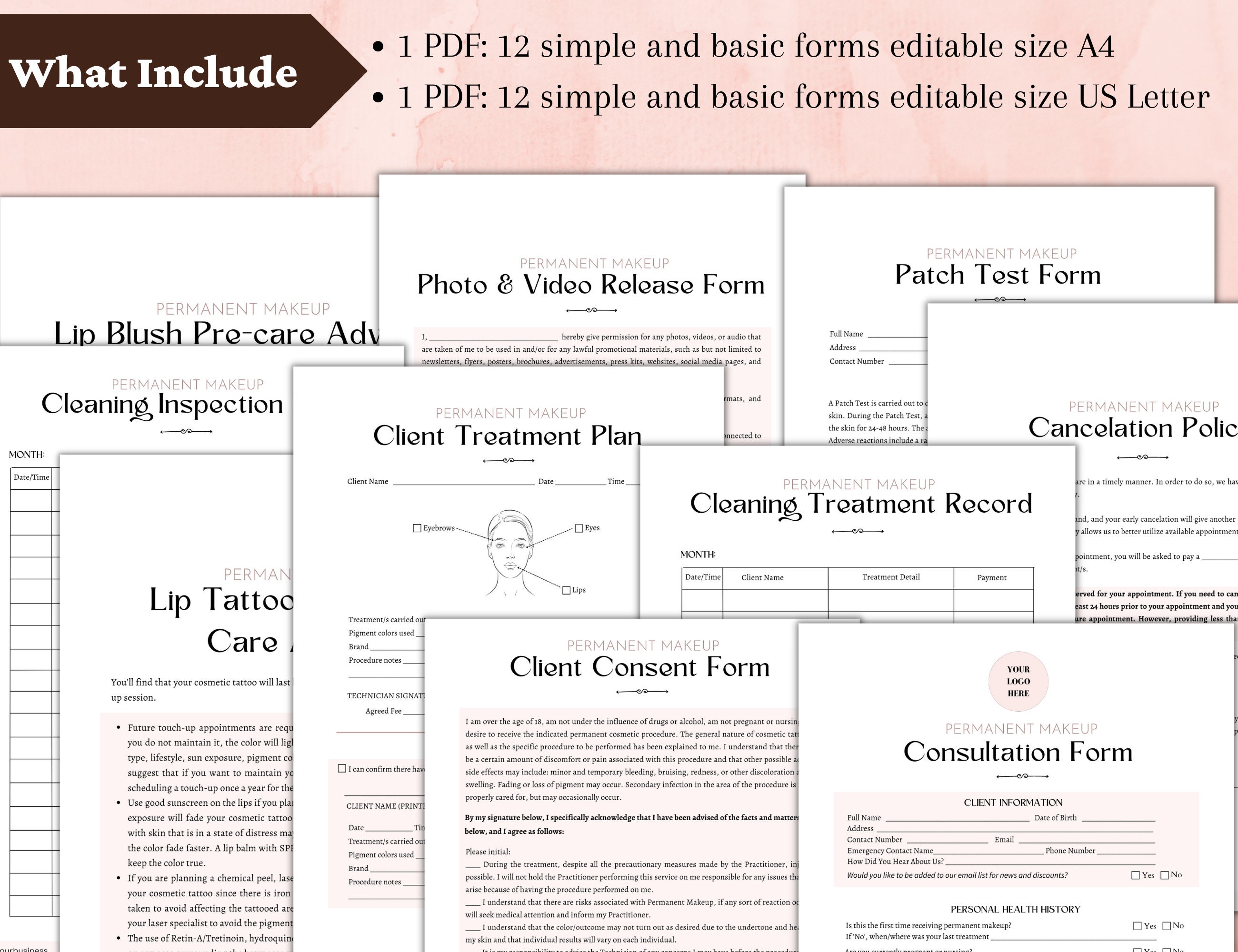 PMU Lip Blush Consent Form, DIY Lip Blush Consultation, Permanent ...