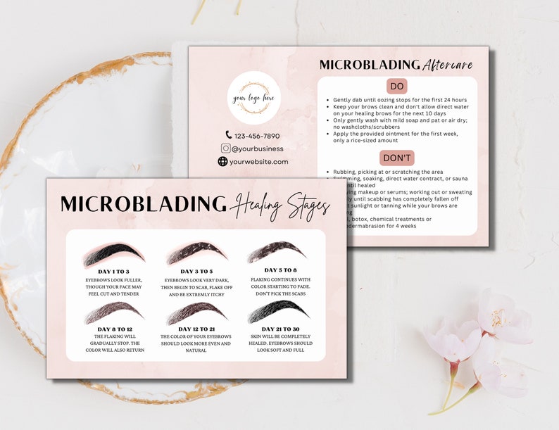 Editable Eyebrows Aftercare Card, PMU Microblading Template DIY Card ...