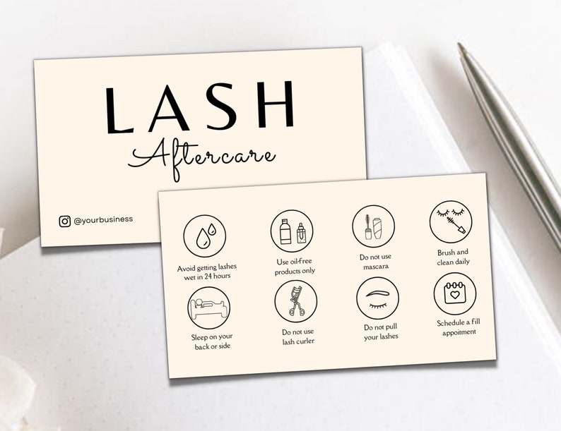 Lash Aftercare Card Template Canva, Editable Lash Business Card ...