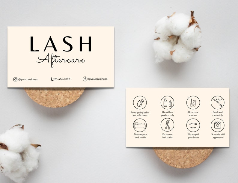 Lash Aftercare Card Template Canva, Editable Lash Business Card ...