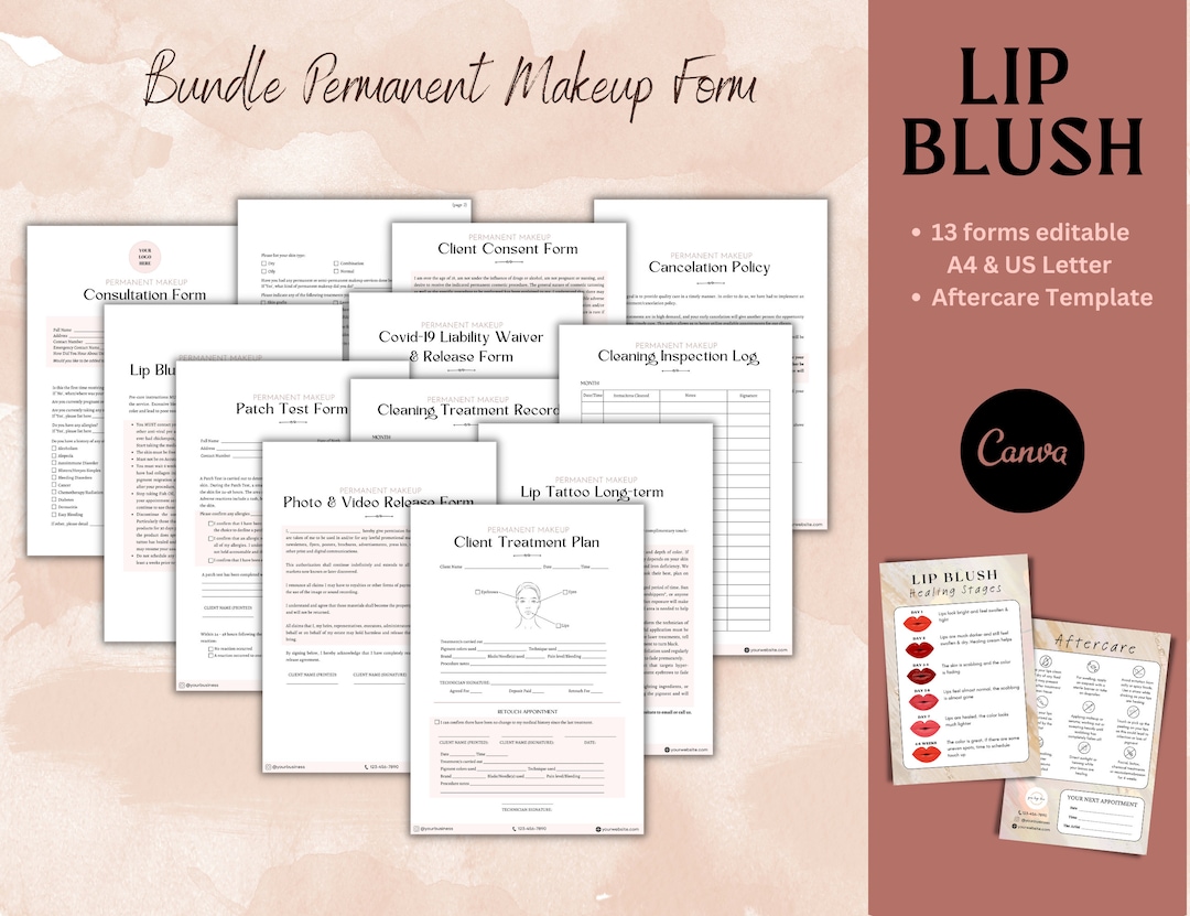 Bundle Lip Blush Template, PMU Aftercare Instruction, Lip Blush ...