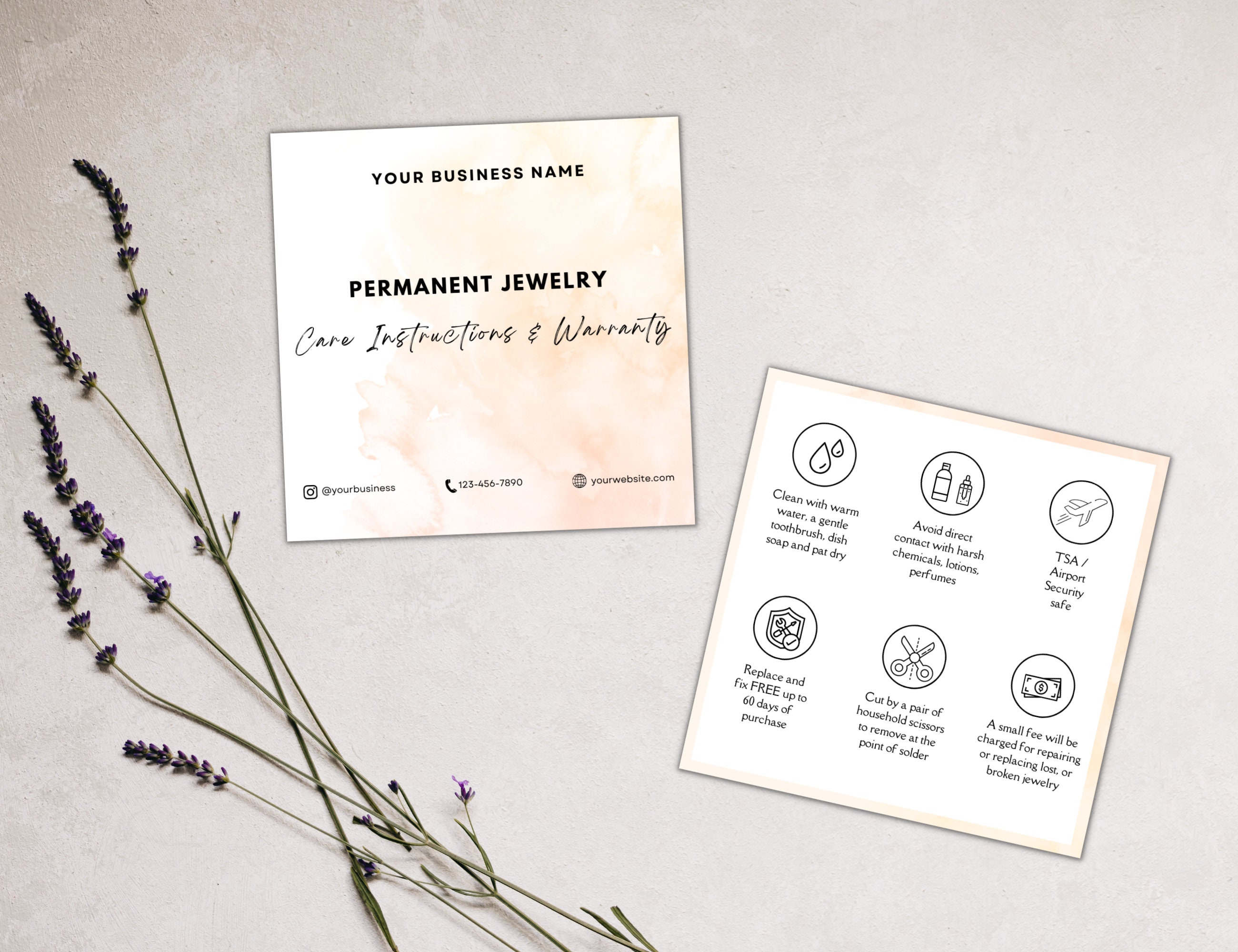 Permanent Jewelry Care Card Template, DIY Permanent Jewelry Warranty ...