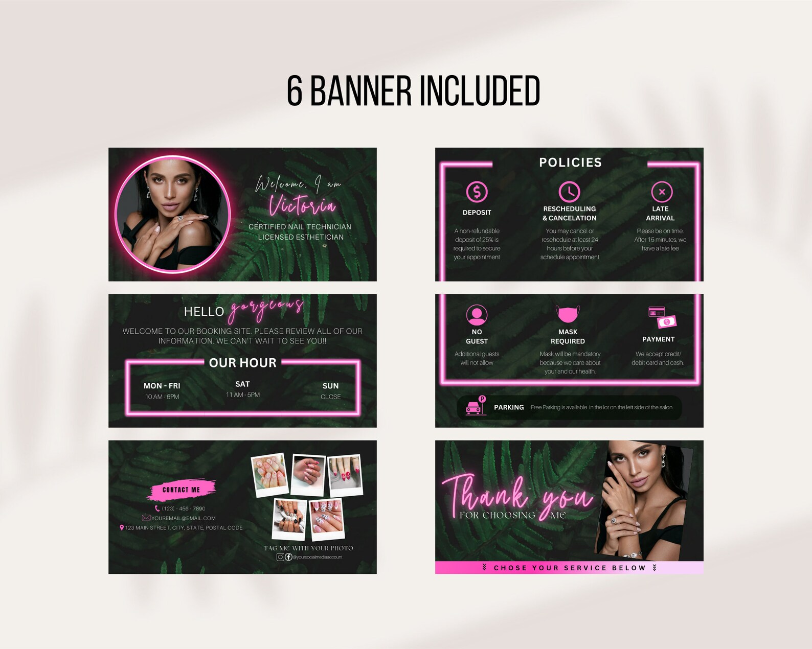 Tropical Editable Acuity Scheduling Template, Black Pink Neon DIY ...