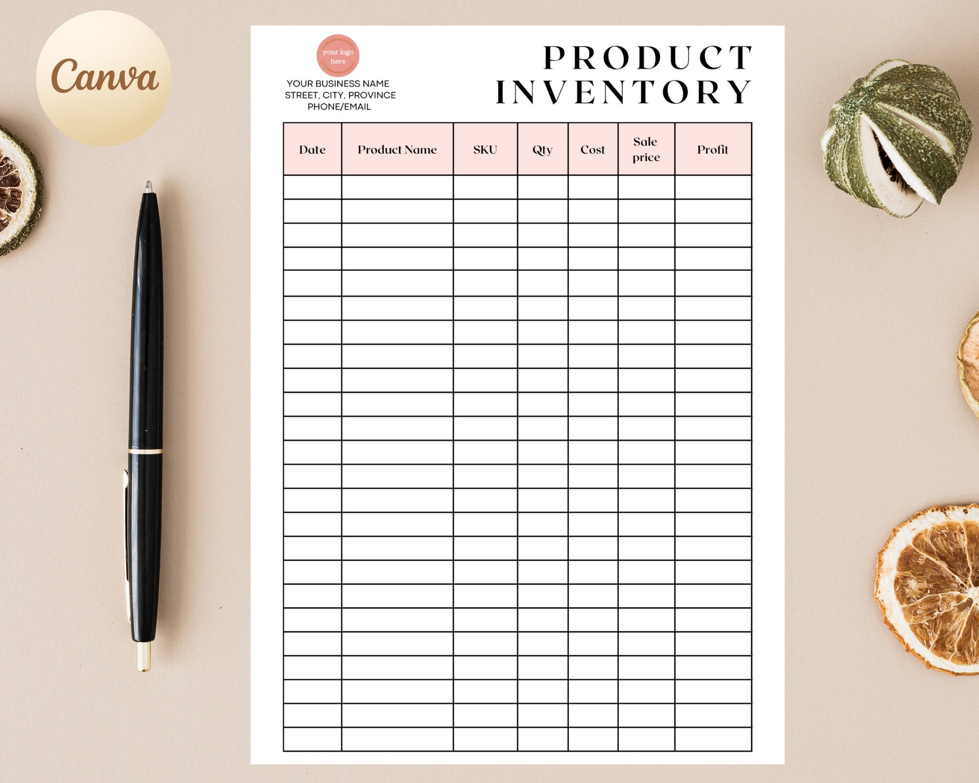 Editable Inventory Management Form, Small Business Inventory Tracker ...