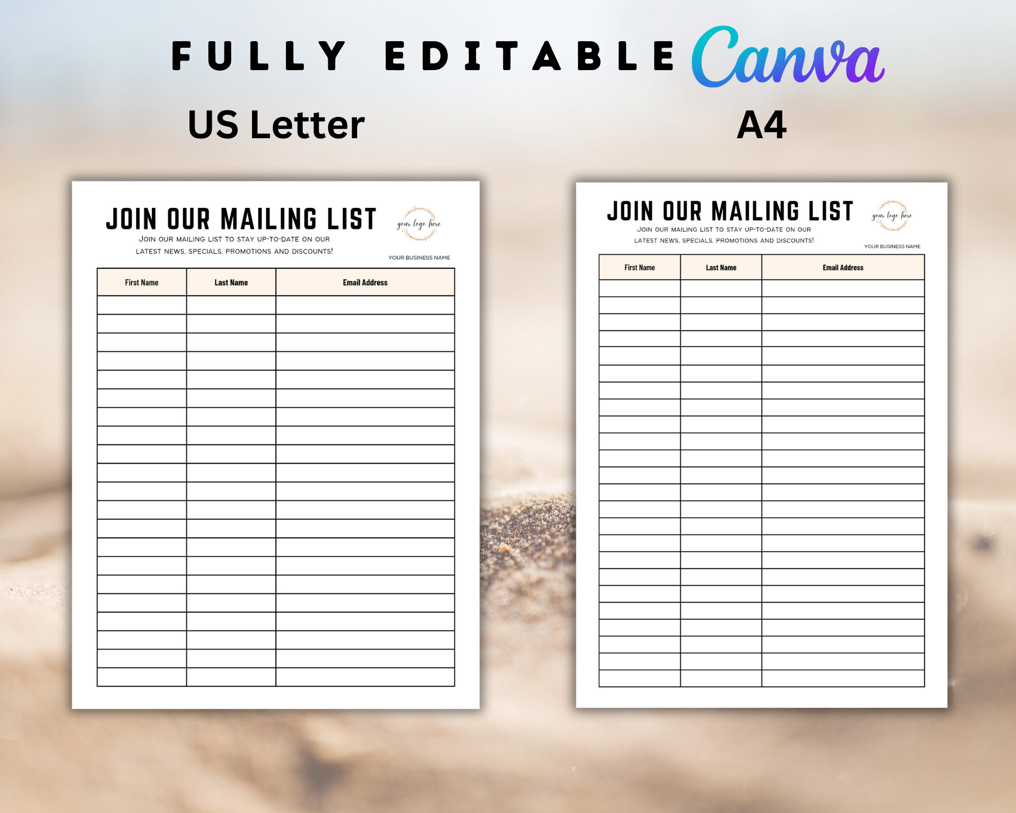Editable Mailing List Template, Esthetician Email Address List Sign up ...