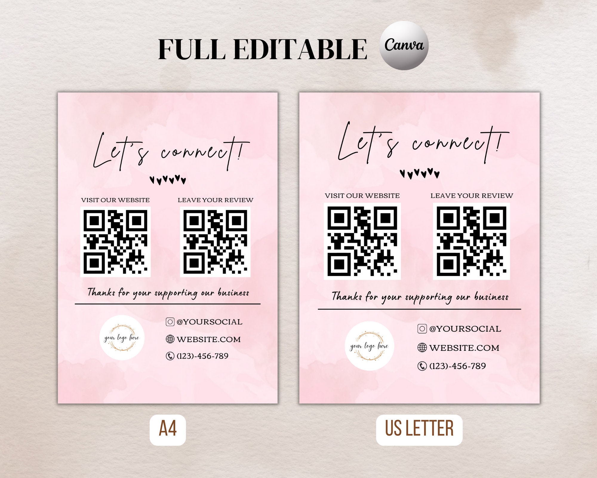 Editable Social Media QR Code Template, Small Business Sign Template ...