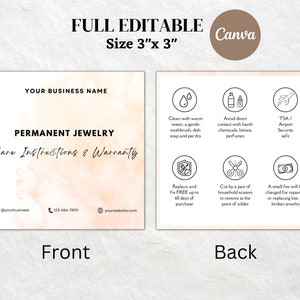 Permanent Jewelry Care Card Template, DIY Permanent Jewelry Warranty ...