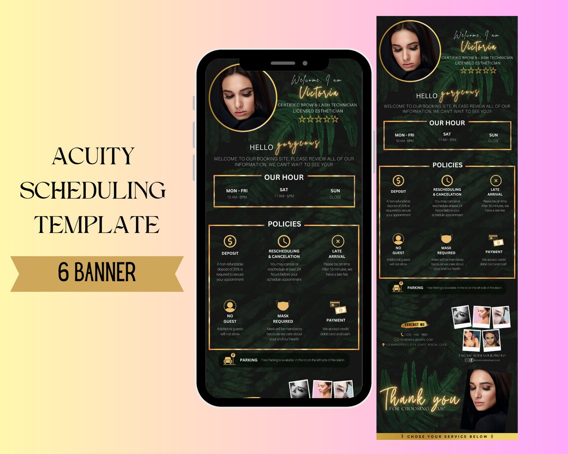 Tropical Editable Acuity Scheduling Template, Black Gold DIY Booking ...
