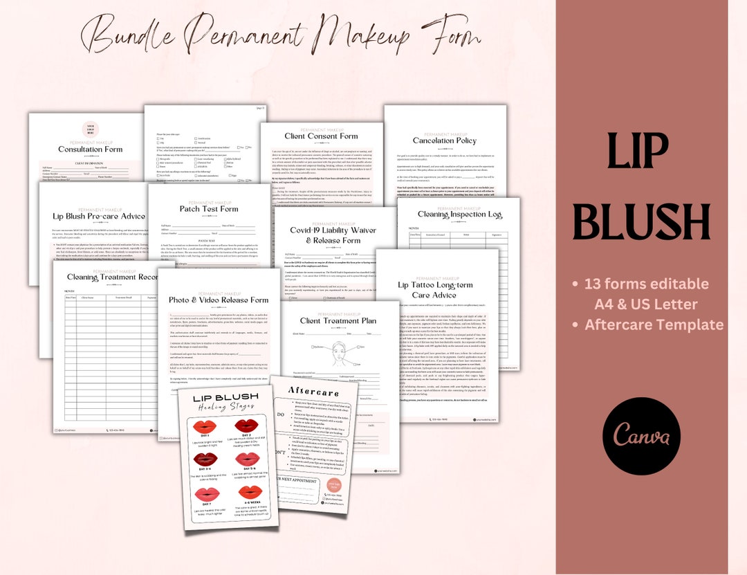 PMU Lip Blush Consent Form, Consultation Editable PMU Lip Blush Client ...