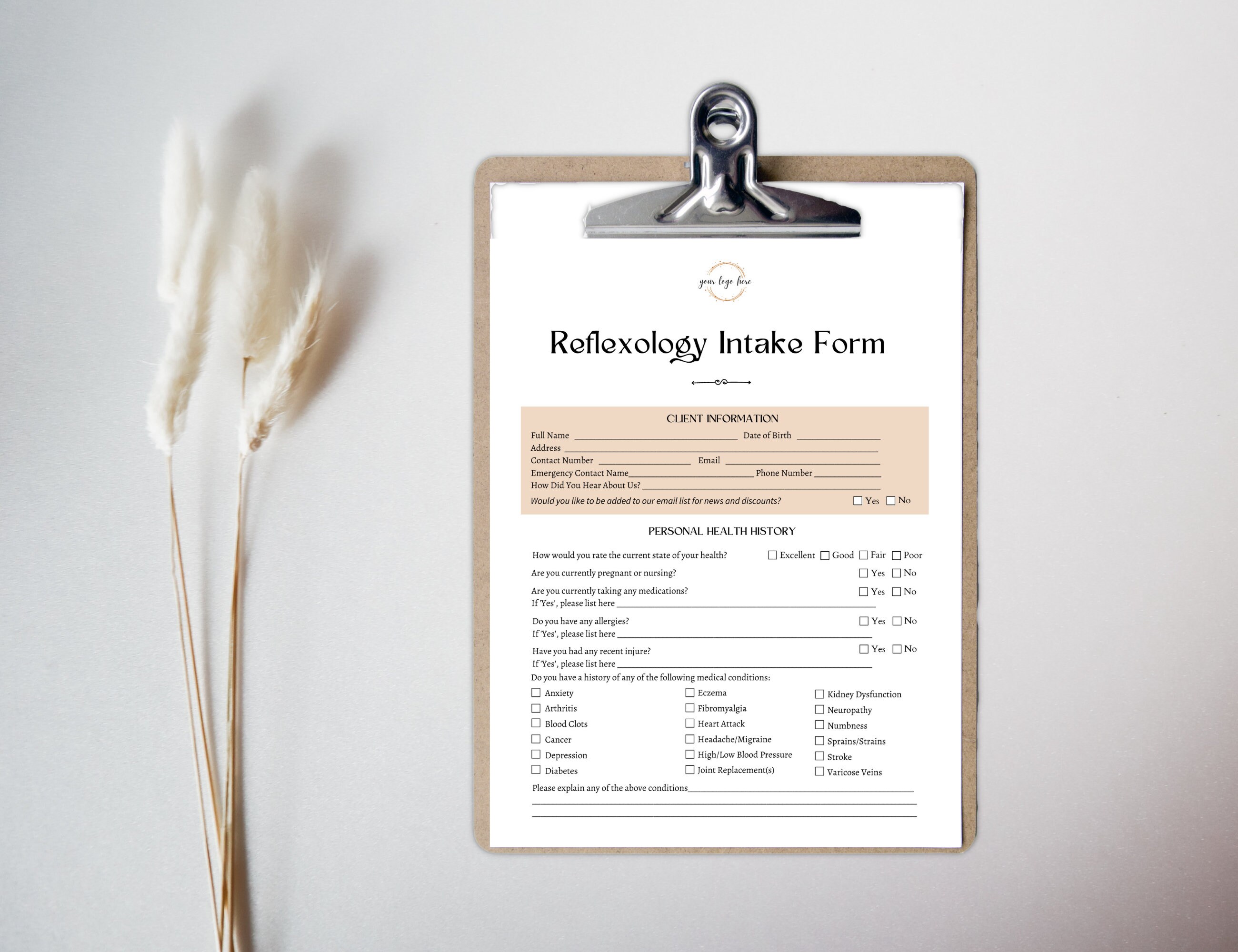 Reflexology Intake Form, Foot Massage Consultation Form, Reflexology ...
