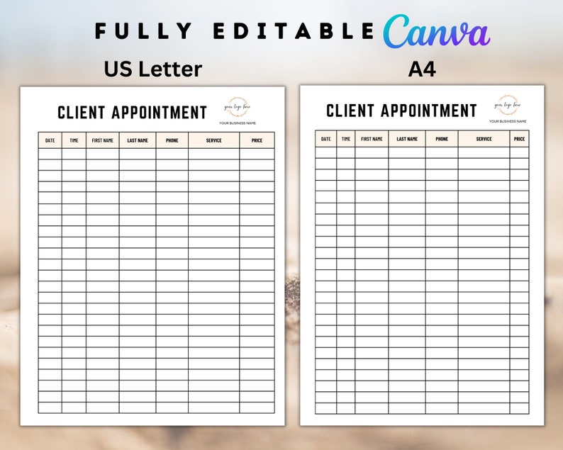 Editable Salon Appoitment Tracker Template, Client Service Record Sheet ...