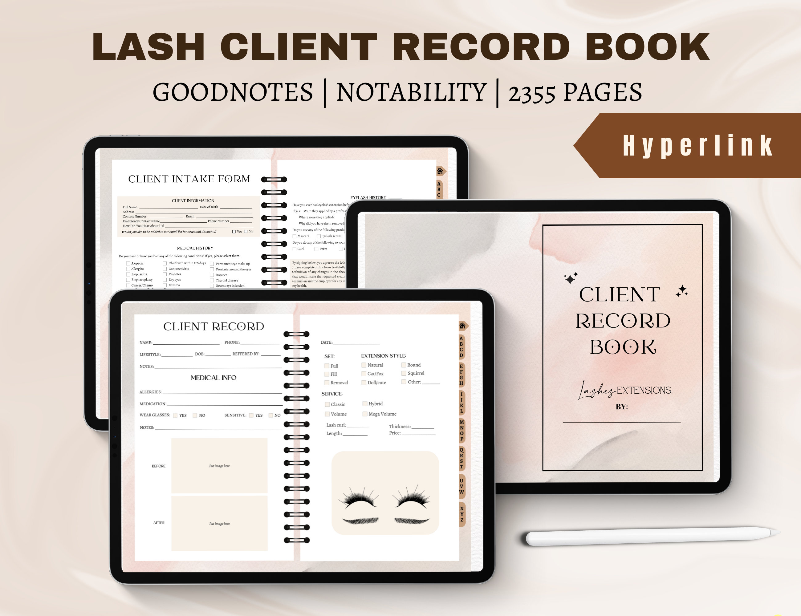 HYPERLINK Digital Lash Client Record Book Goodnotes Notability, Eyelash ...