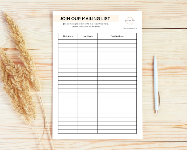 Editable Mailing List Template, Esthetician Email Address List Sign up ...