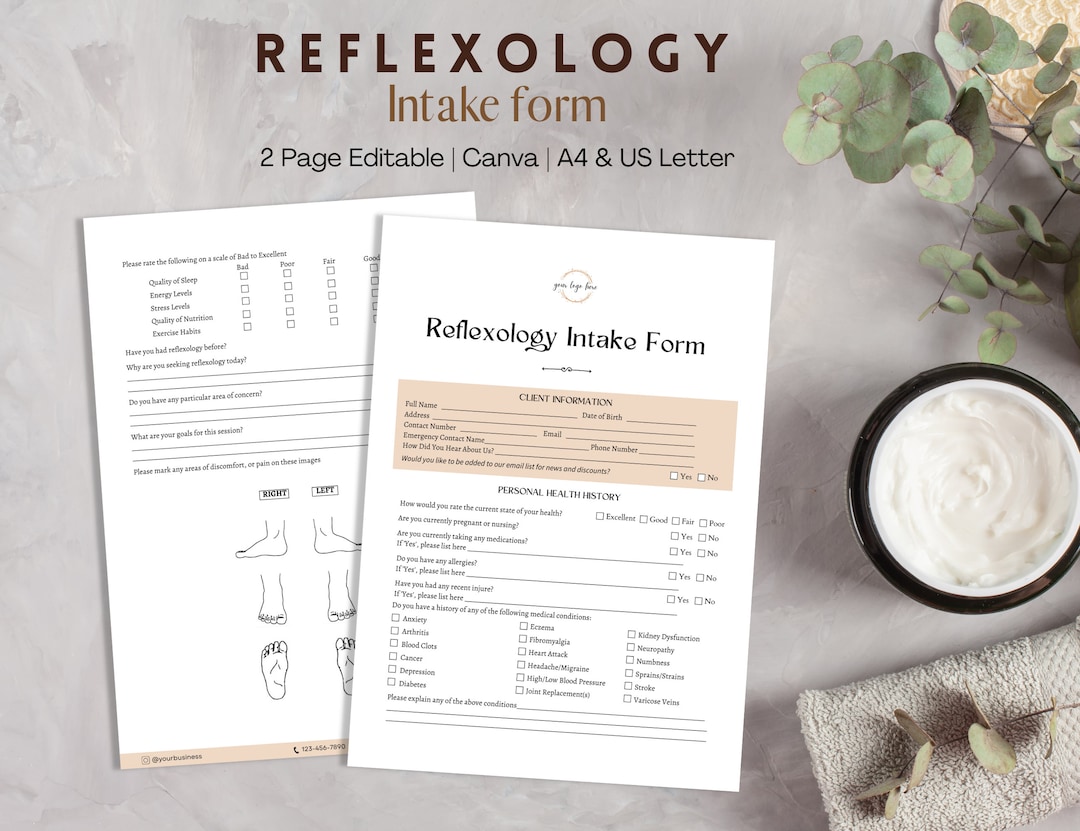 Reflexology Intake Form, Foot Massage Consultation Form, Reflexology ...
