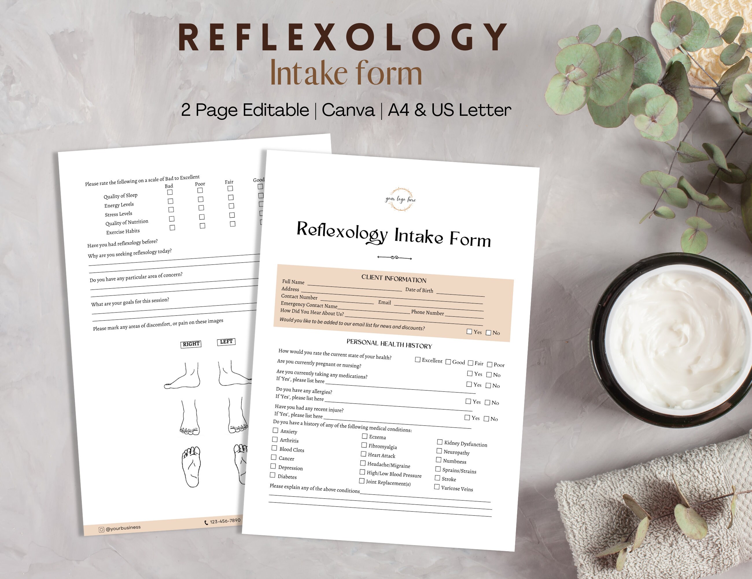 Reflexology Intake Form, Foot Massage Consultation Form, Reflexology ...