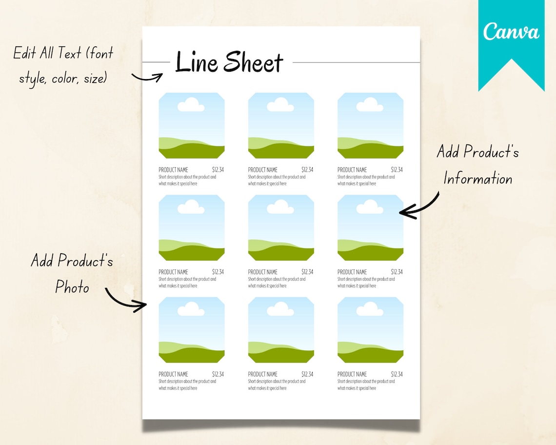 Product Catalogue Line Sheet Template for Wholesale and Small - Etsy