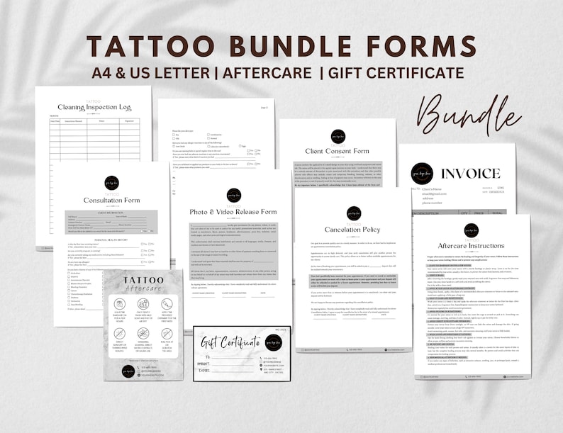 Tattoo Form Bundle, Small Tattoo Form, Editable Tattoo Consent Form ...