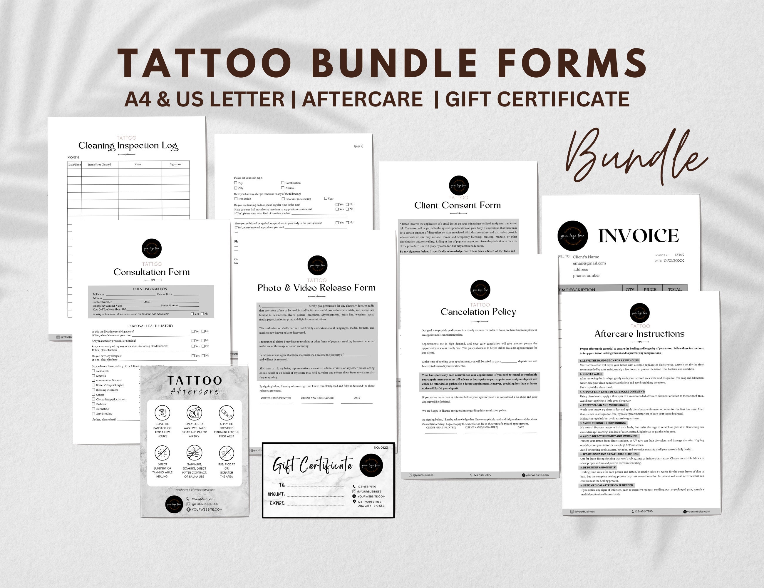 Tattoo Form Bundle, Small Tattoo Form, Editable Tattoo Consent Form ...