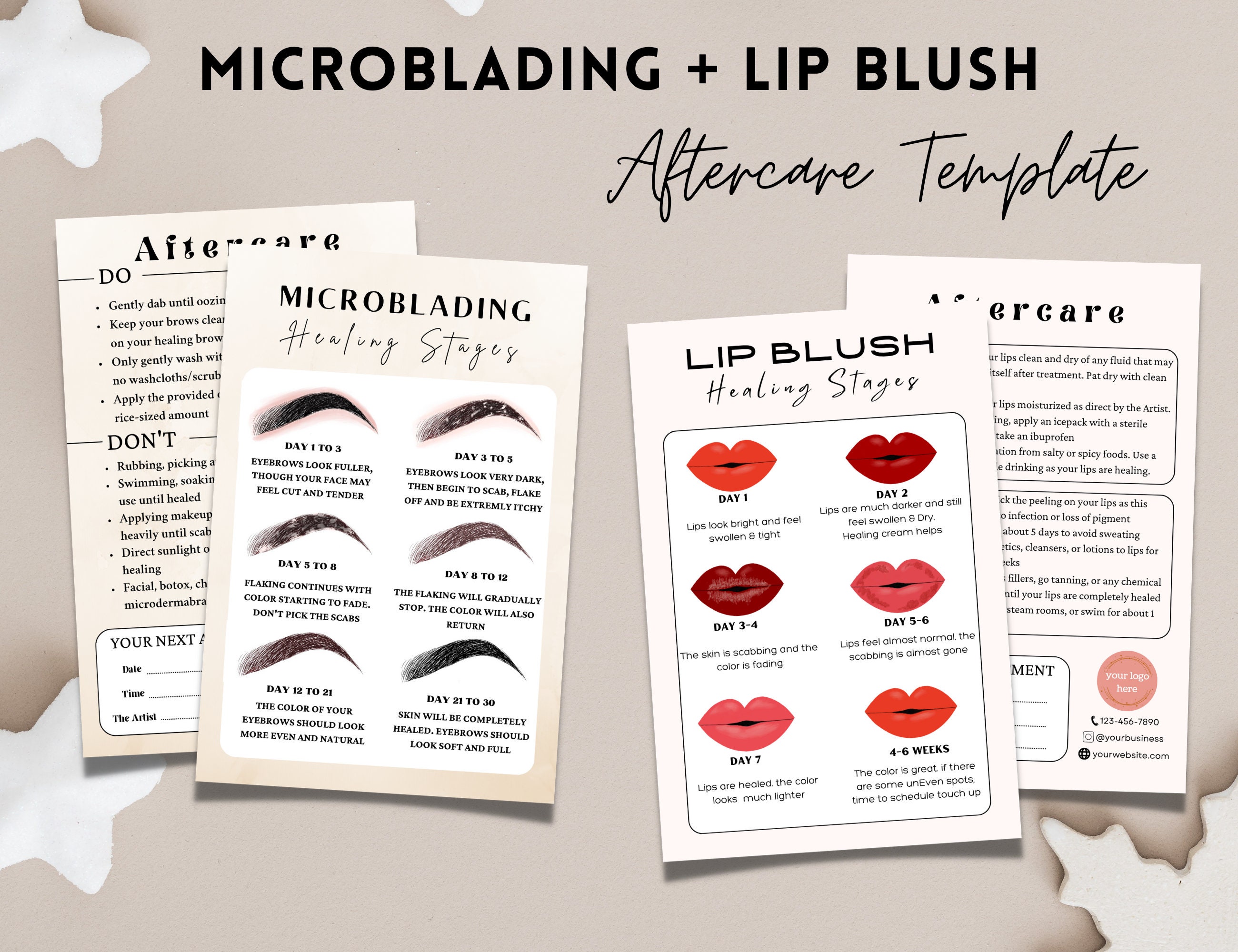 PMU Editable Eyebrows Aftercare Card, Lip Blush Template DIY Card ...