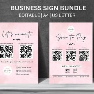 Small Business Sign Bundle Template, Social Media QR Code, Lets Get ...