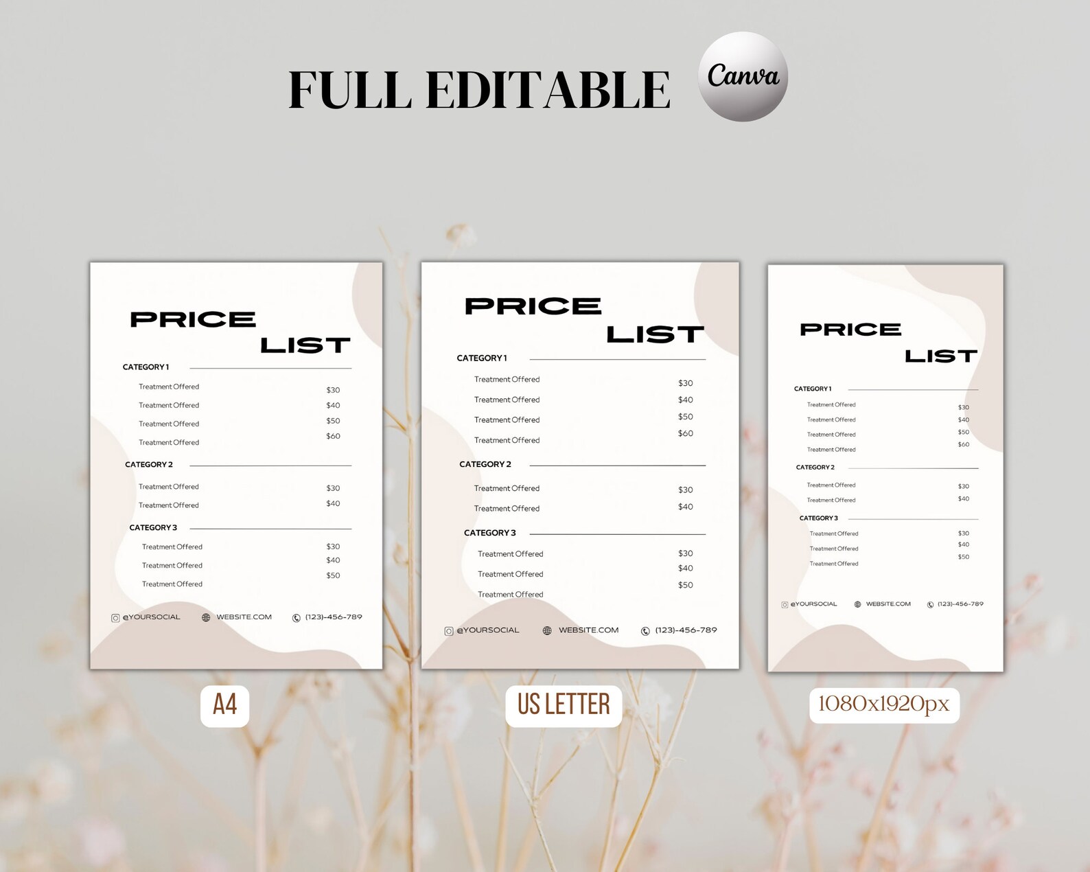 DIY Price List Template Editable Pricing List Template Beauty - Etsy Canada