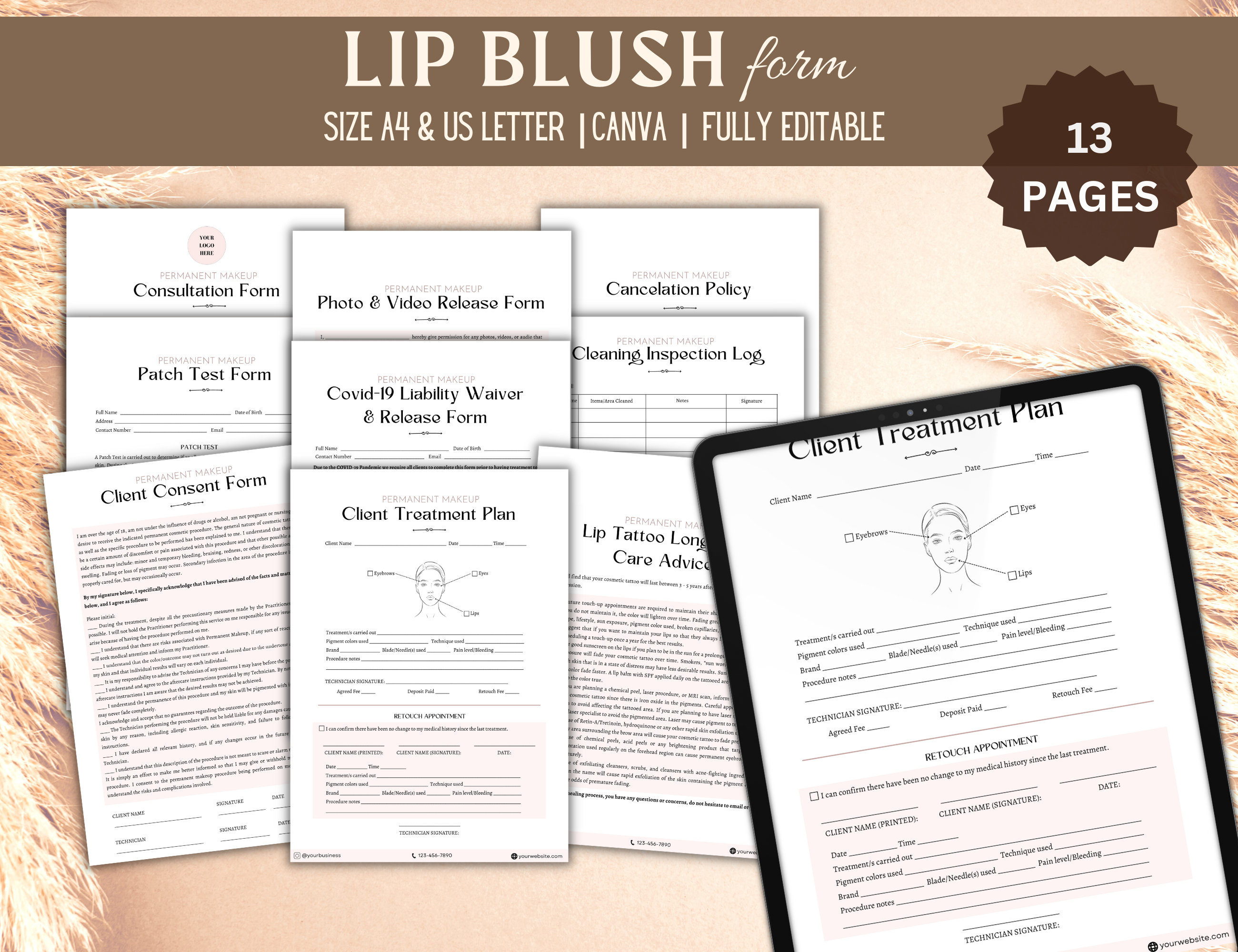 PMU Lip Blush Consent Form, DIY Lip Blush Consultation, Permanent ...